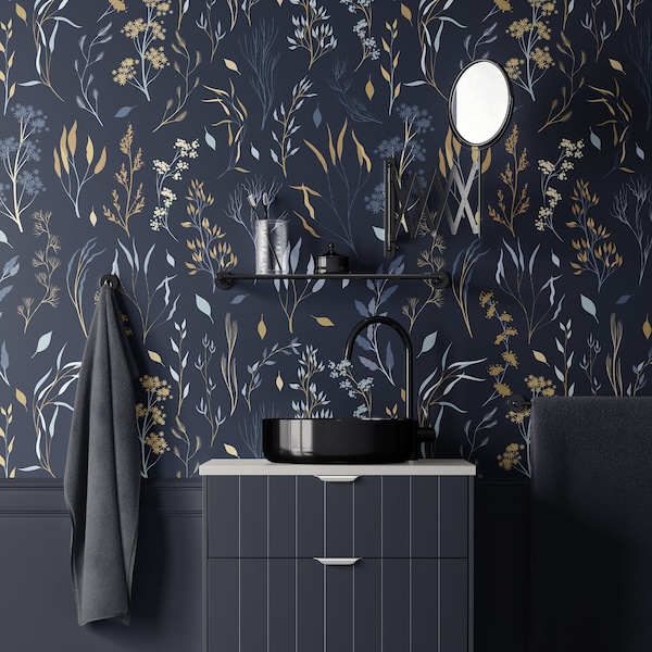 Navy Gold Wallpaper - Etsy
