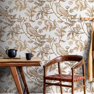 Cute Little Birds Wallpaper, Golden Contours Bird Wallpaper, Removable ...
