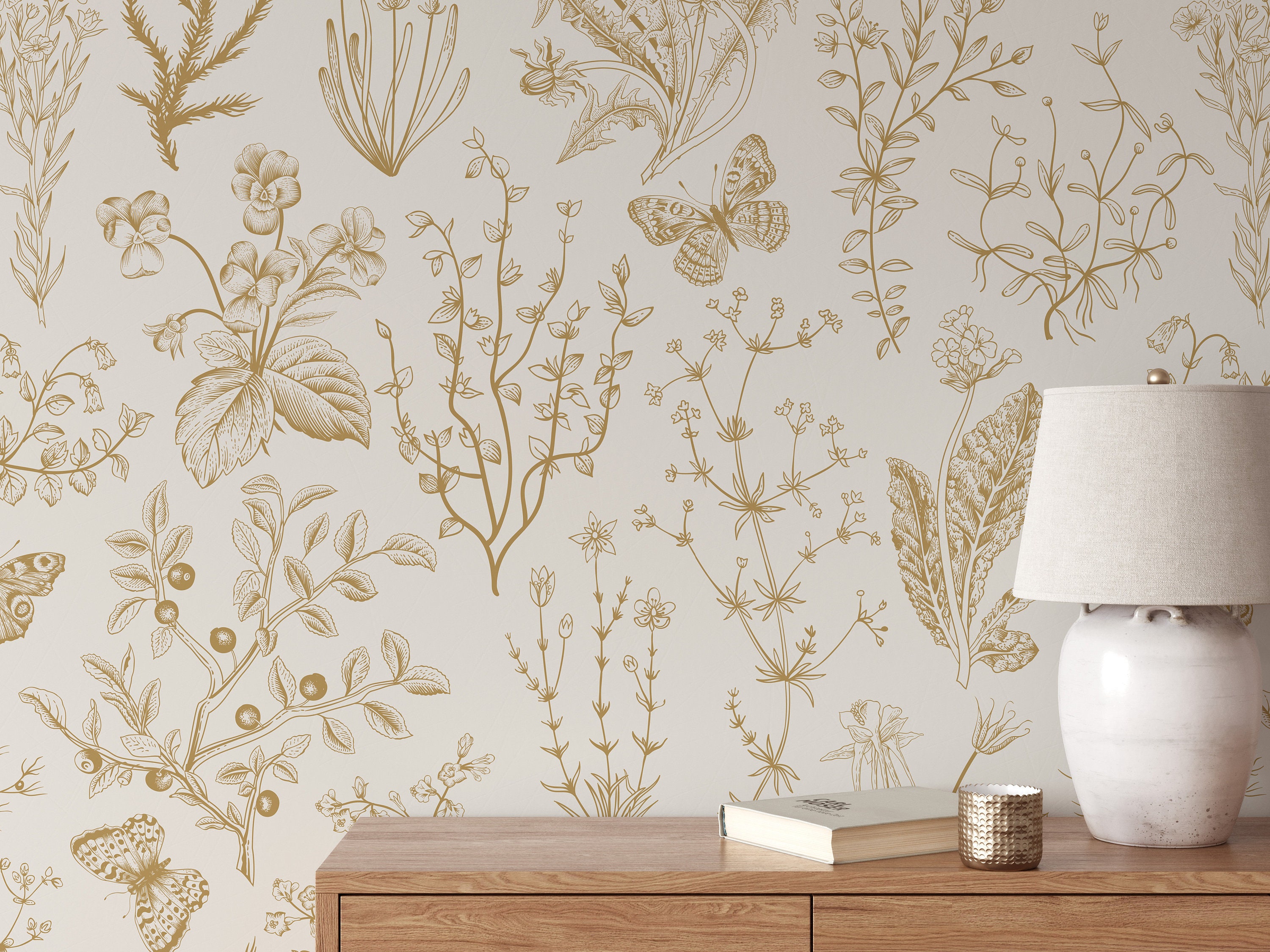 Gold Color Nature Wallpaper, Butterfly Wallpaper, Garden Wallpaper ...