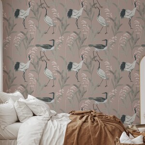 Cranes Wallpaper, Powder Pink Background, Multiple Birds Wallpaper ...
