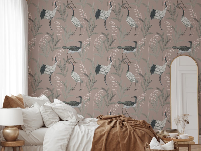Cranes Wallpaper, Powder Pink Background, Multiple Birds Wallpaper ...