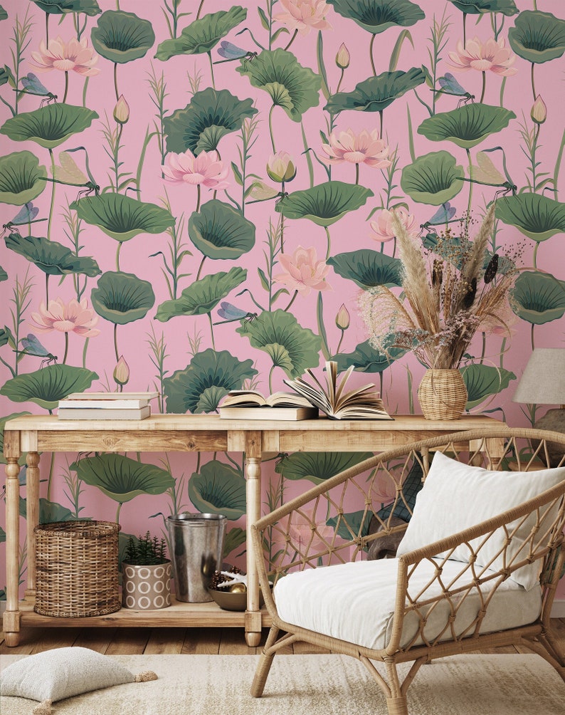 Pink Swamp Lake Wallpaper Pink Wallpaper Leaves Wallpaper - Etsy