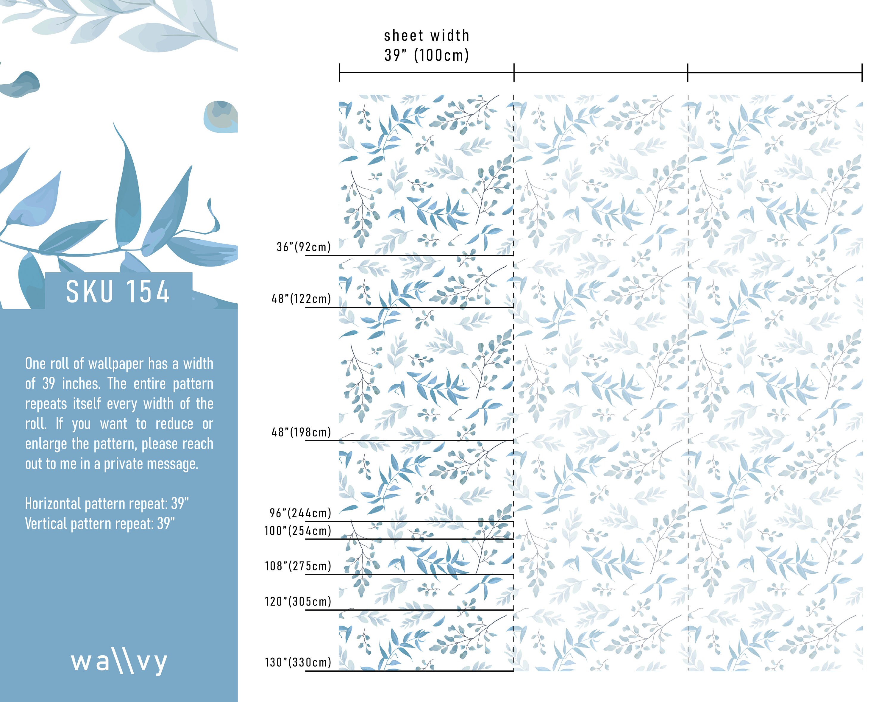 Blue Twigs Wallpaper, Garden Leaves Wallpaper, Botanical Wall Art, Peel ...