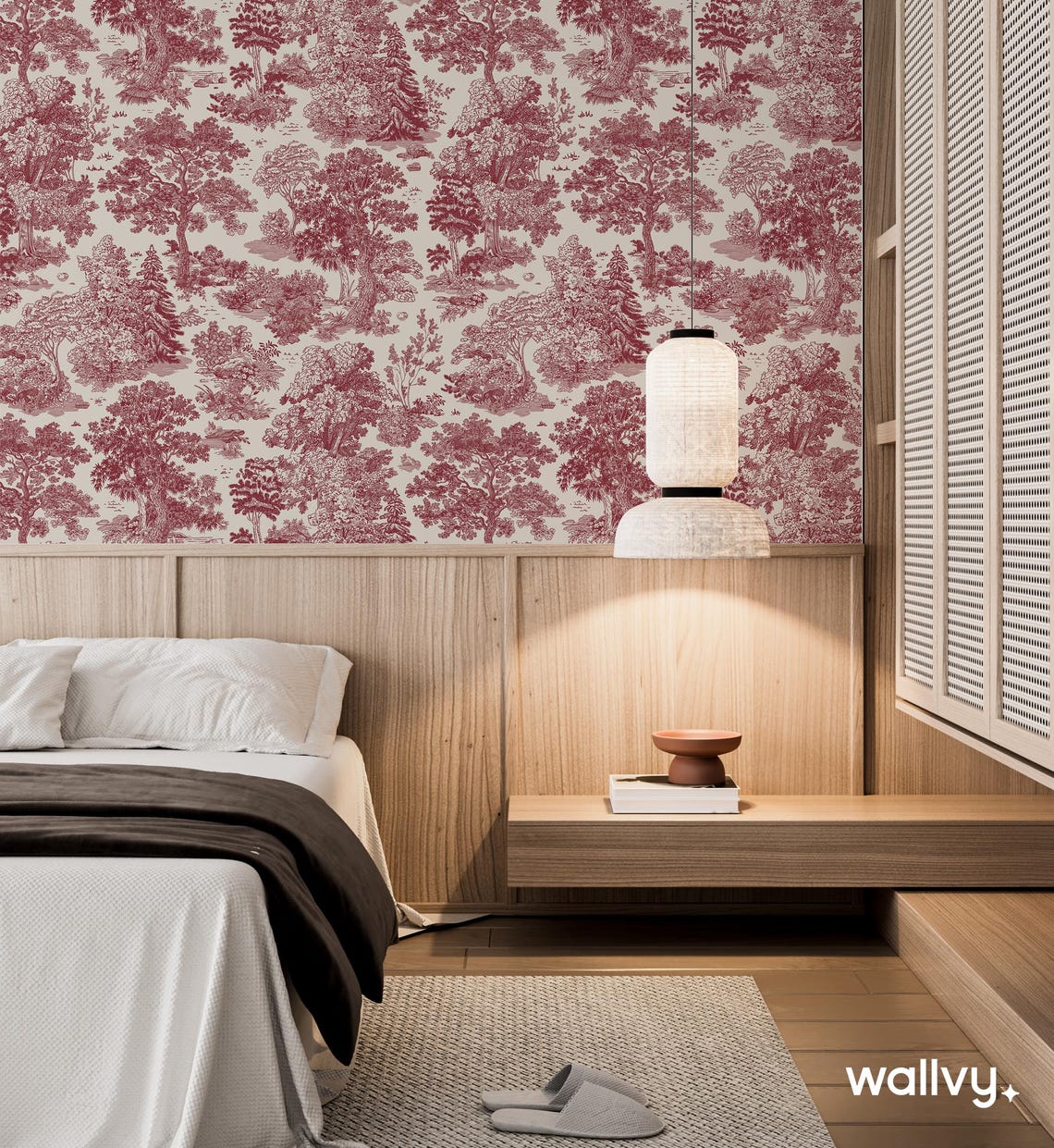 Classic French Toile Wallpaper, Peel and Stick Wallpaper, Toile Rouge ...