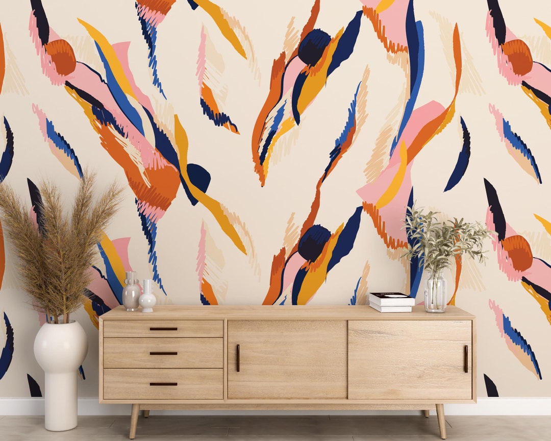 Vintage Shapes Wall Art, Temporary Wallpaper, Retro Wall Art, Peel and Stick Wallpaper, Vinyl ...