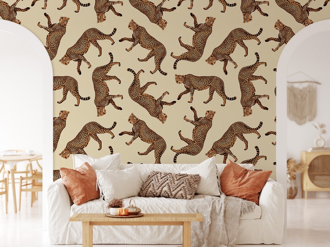 Wild Cat Wallpaper, Cheetah Wall Art Print, Animal Pattern, Removable ...