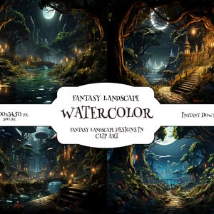 Enchanted Watercolor Landscape Digital Paper – Fairy Forest Backgrounds ...