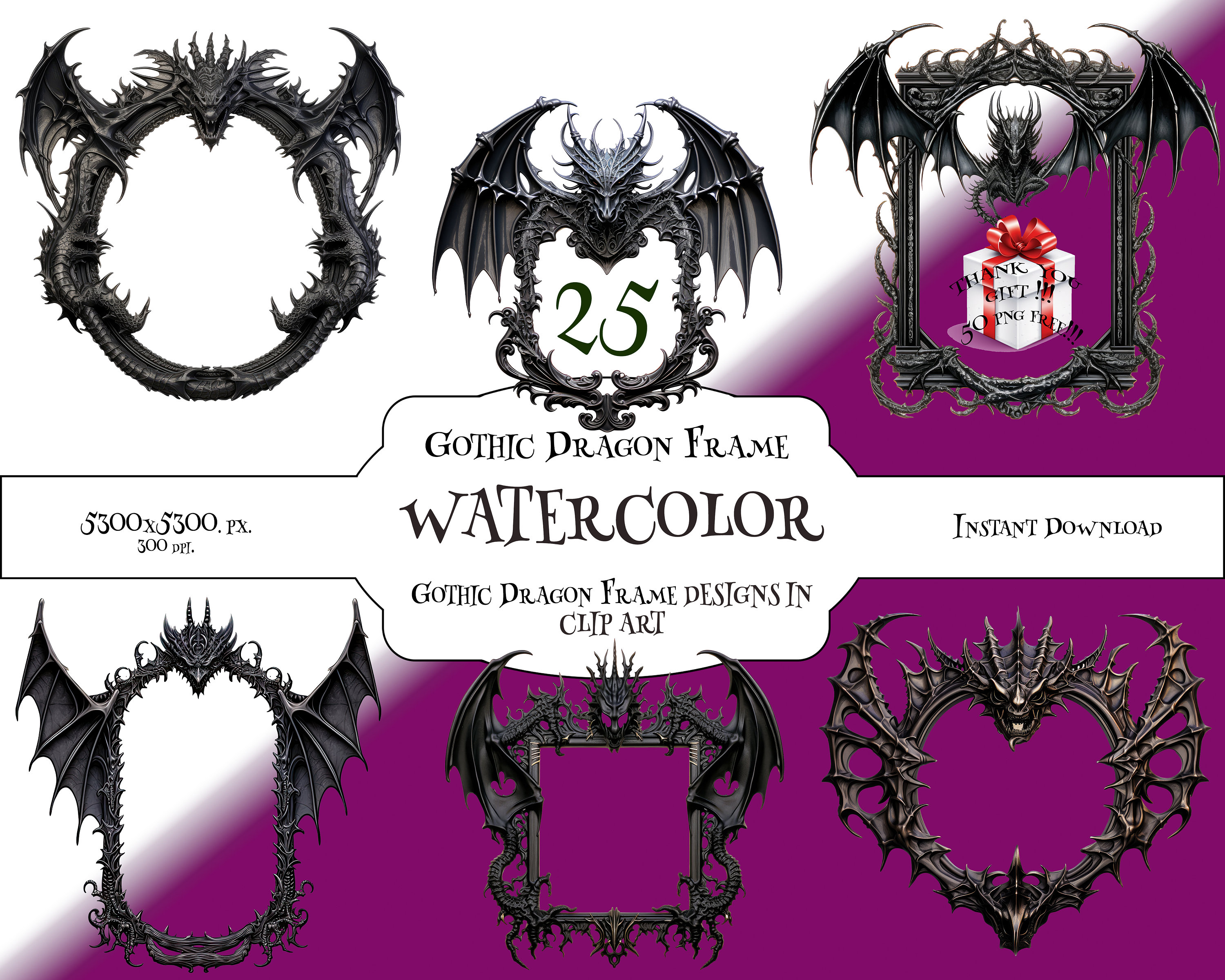 Gothic Dragon Clip Art, Baroque & Ornate Frames | Vintage Gothic ...