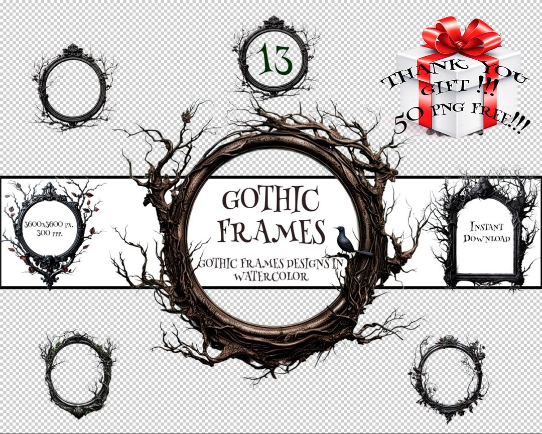 Gothic Watercolor Clip Art, Baroque & Ornate Frames | Vintage Gothic ...