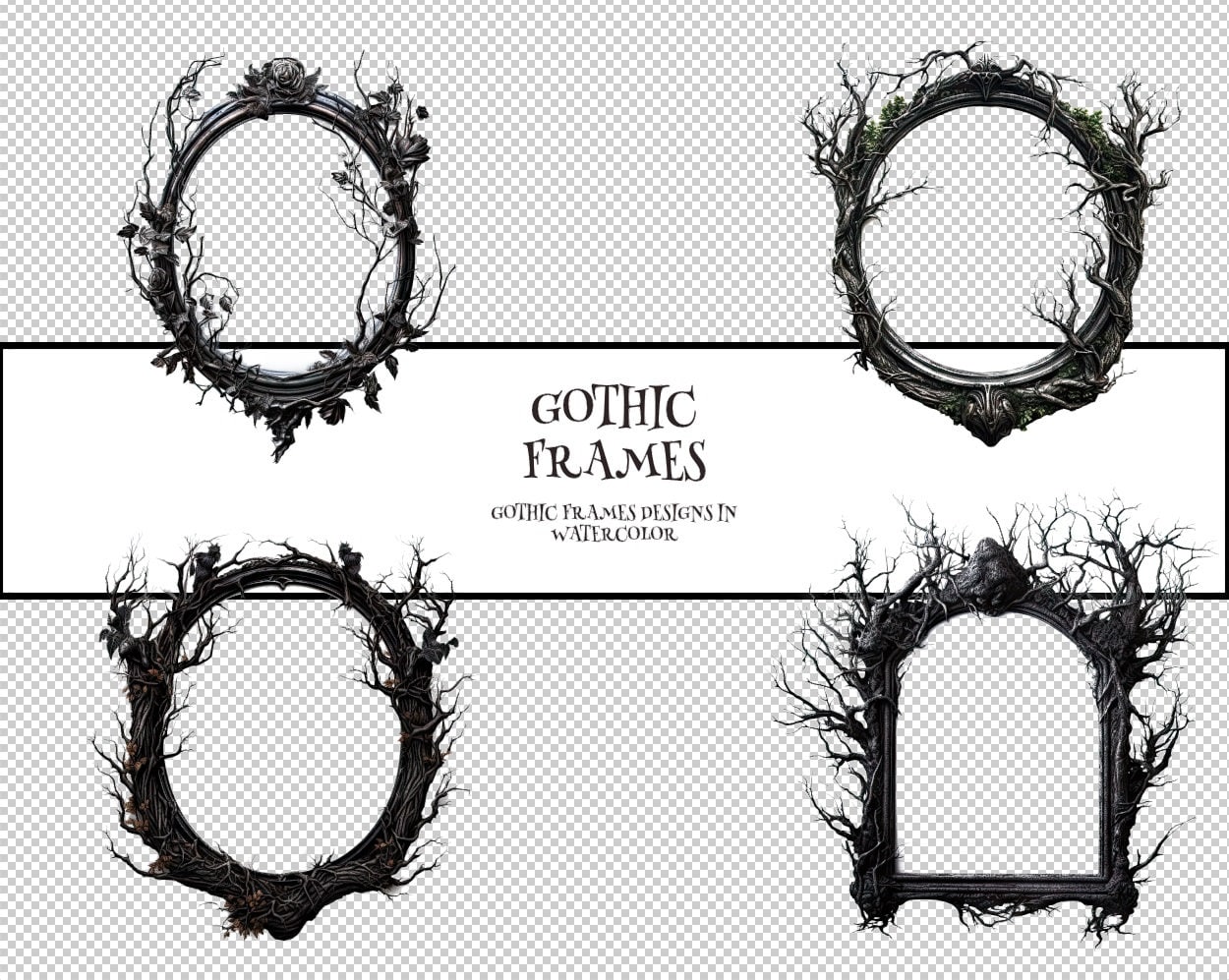 Gothic Watercolor Clip Art, Baroque & Ornate Frames Vintage Gothic ...