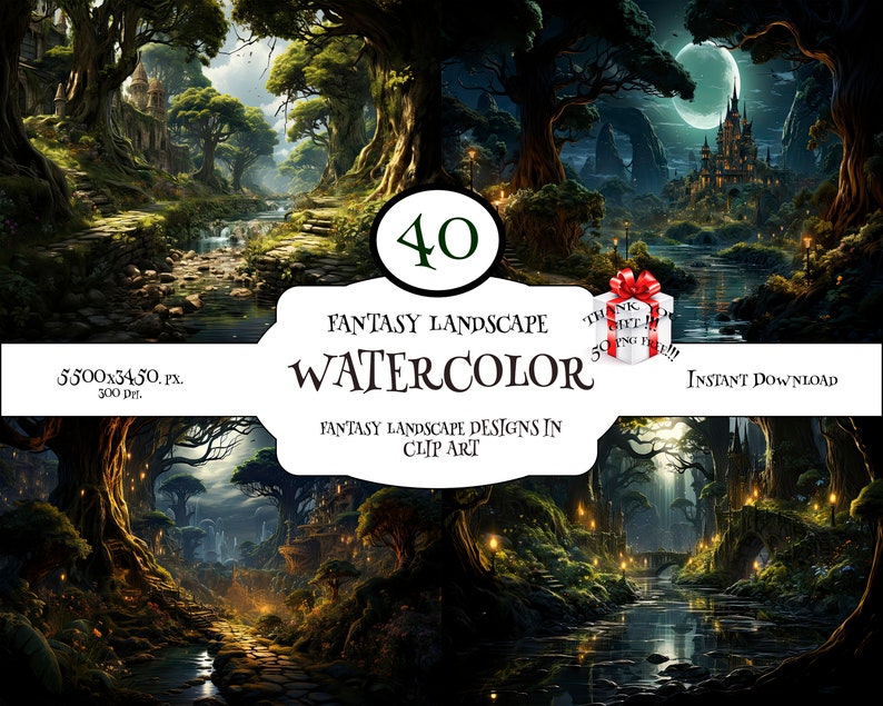 Enchanted Watercolor Landscape Digital Paper – Fairy Forest Backgrounds ...