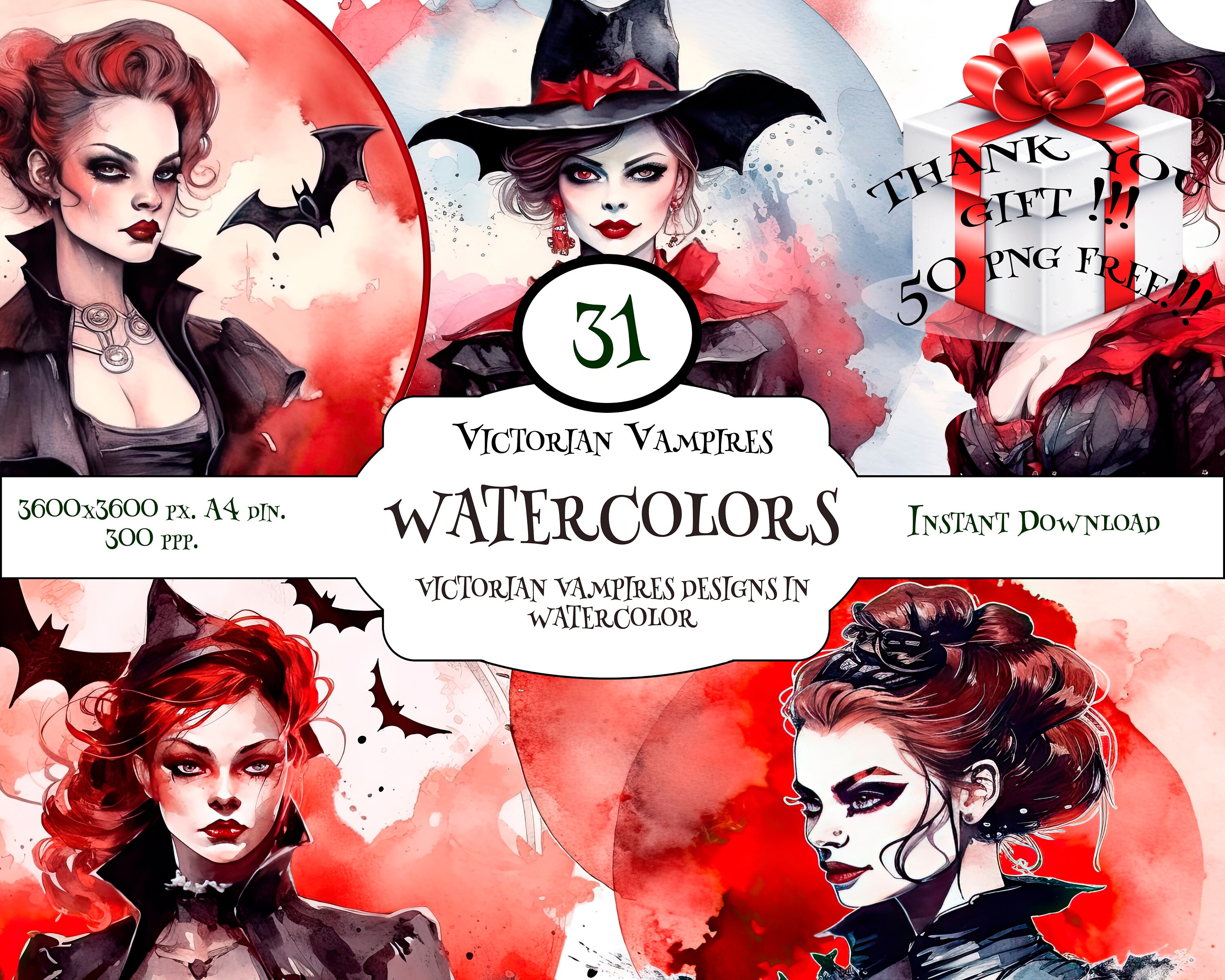 Victorian Vampire, Vintage Vampire Watercolor, Vintage Gothic, Vampire ...