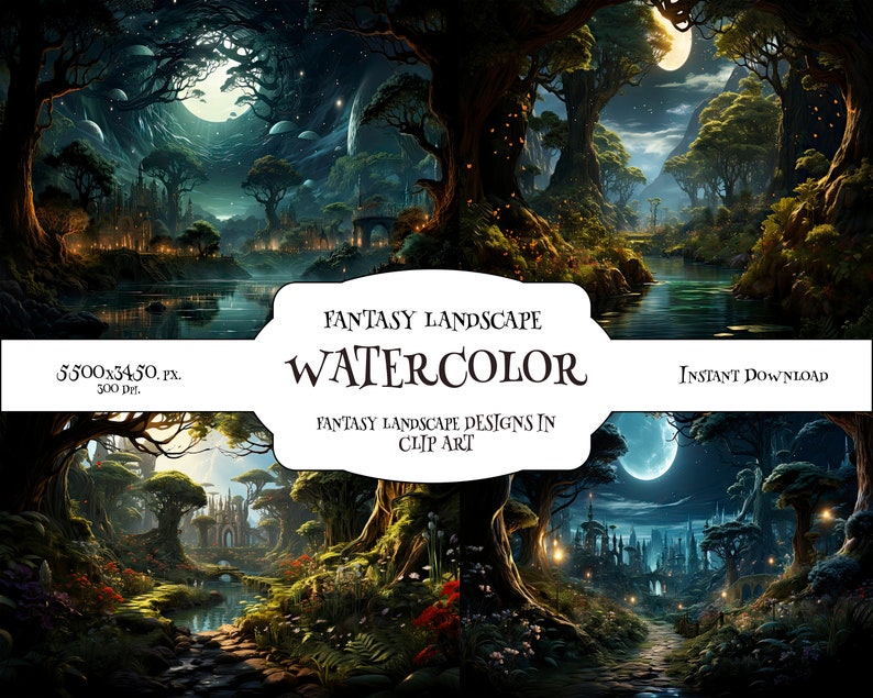 Enchanted Watercolor Landscape Digital Paper – Fairy Forest Backgrounds ...