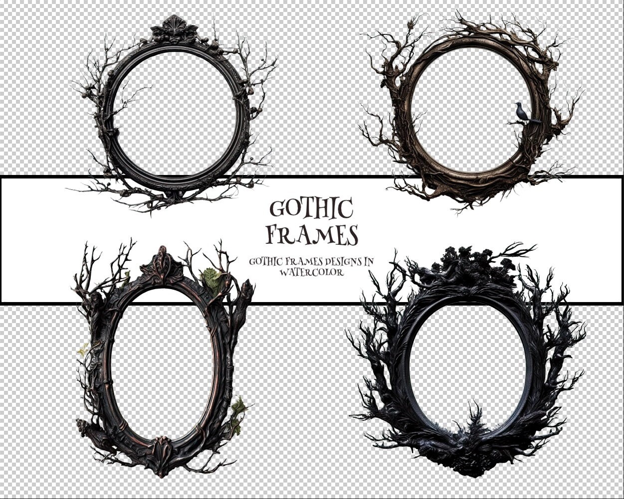Gothic Watercolor Clip Art, Baroque & Ornate Frames Vintage Gothic ...