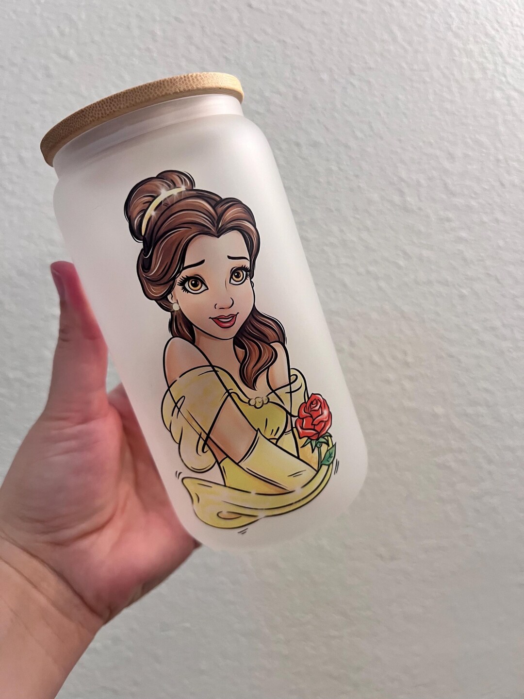 Princess Glass Cup | Bamboo Lid | Gifts for Her | 16oz | Glass | Coffee ...