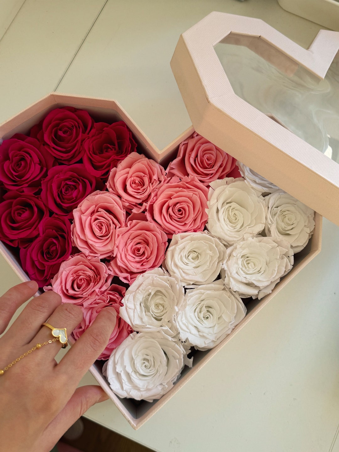 Preserved Flower Eternal Rose Heart Gift Box Gradient Pink Flower ...