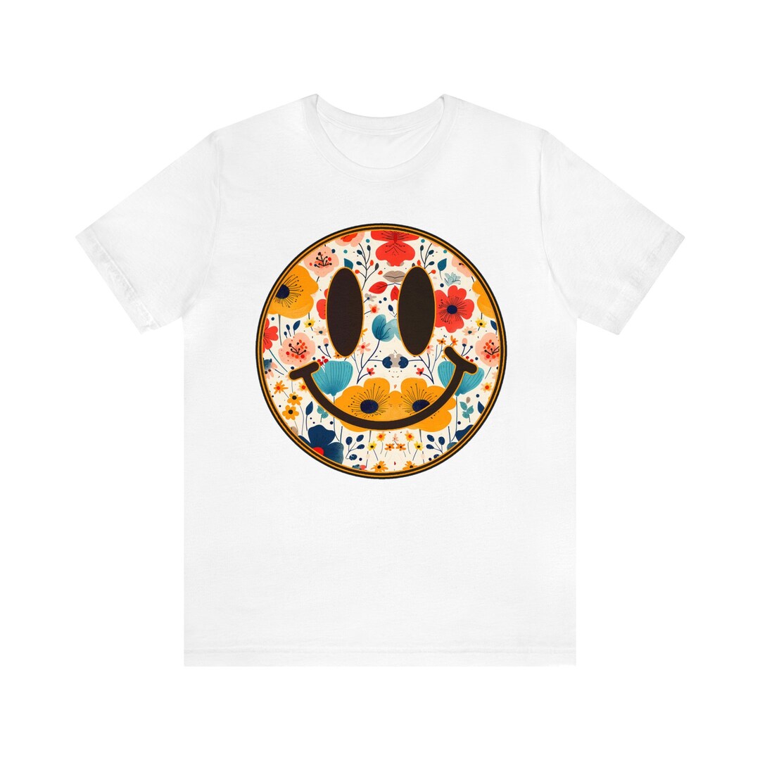 Distressed Smile Face Shirt Retro Flower Tee Stay Groovy 70s Inspired ...