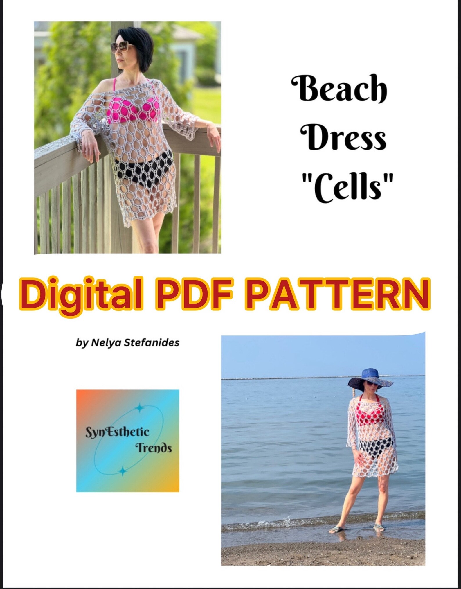 Crochet Dress PATTERN - Cells - Beach Cover Up, Pool Coverup, Summer ...