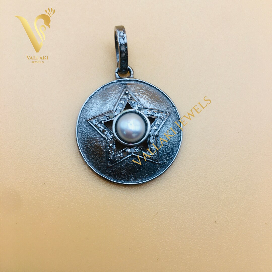 Masonic Star Pendant Freemason Pave Diamond 925 Silver Culture Pearl ...