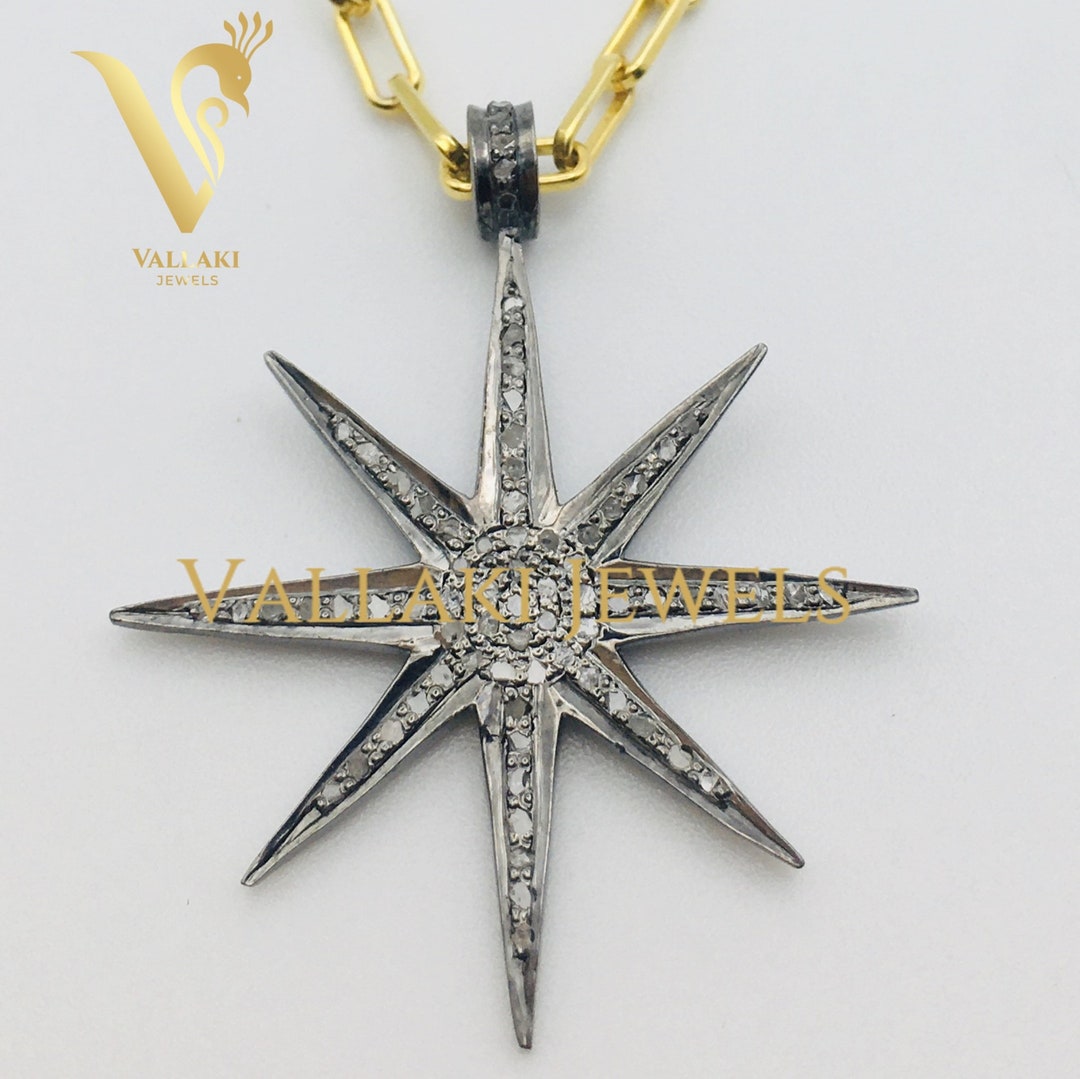 Double Line Star Pave Diamond Pendant 50mm Celestial Star Pendant 925 ...