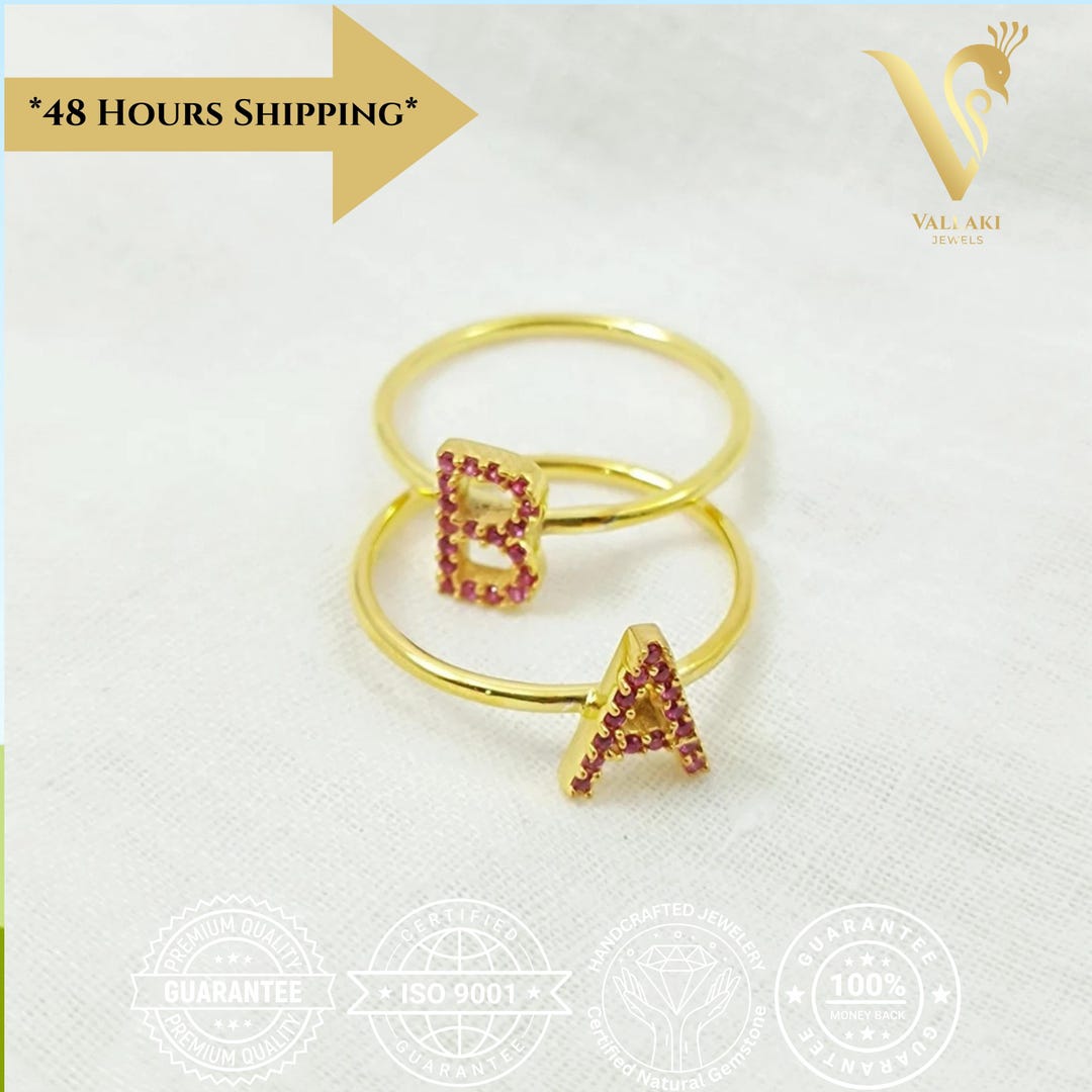 Customized Alphabet Ring, Initial Rings for Women, 925 Sterling Silver ...