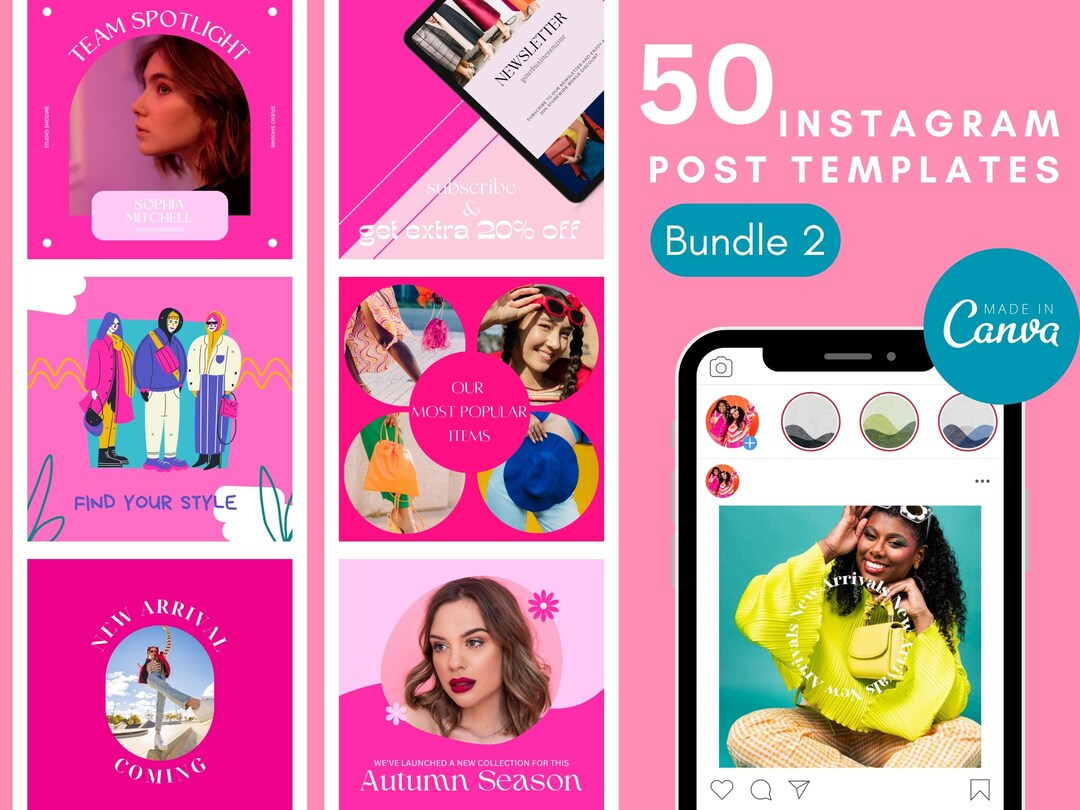 Instagram Post Template Package Pink Facebook Pinterest - Etsy
