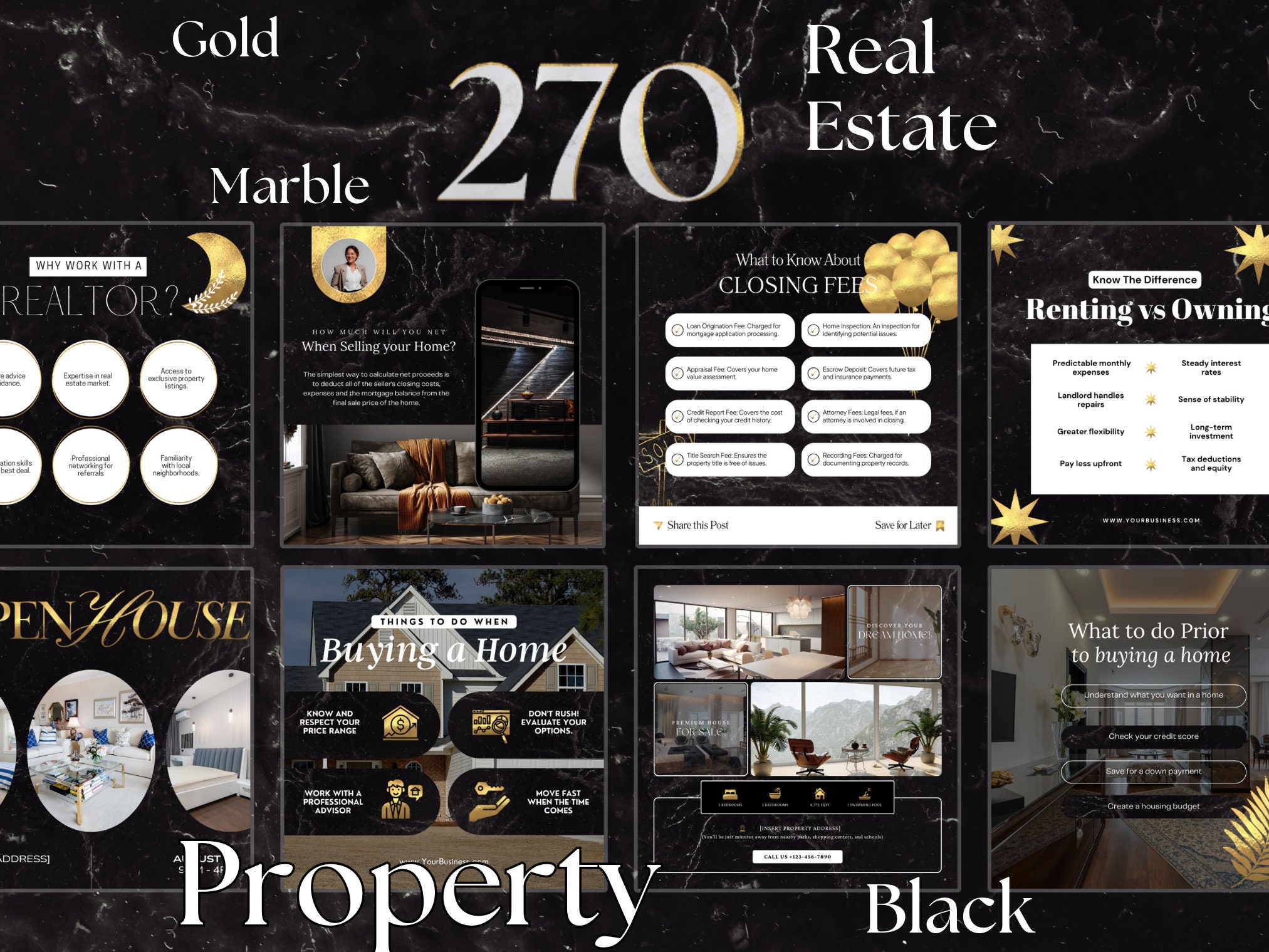 270 Real Estate Agent Insta Post Story Carousel Luxe IG Editable Canva ...
