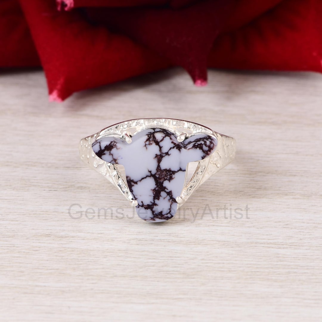 Southwestern Longhorn Ring With Wild Horse Jasper – 925 Sterling Silver ...
