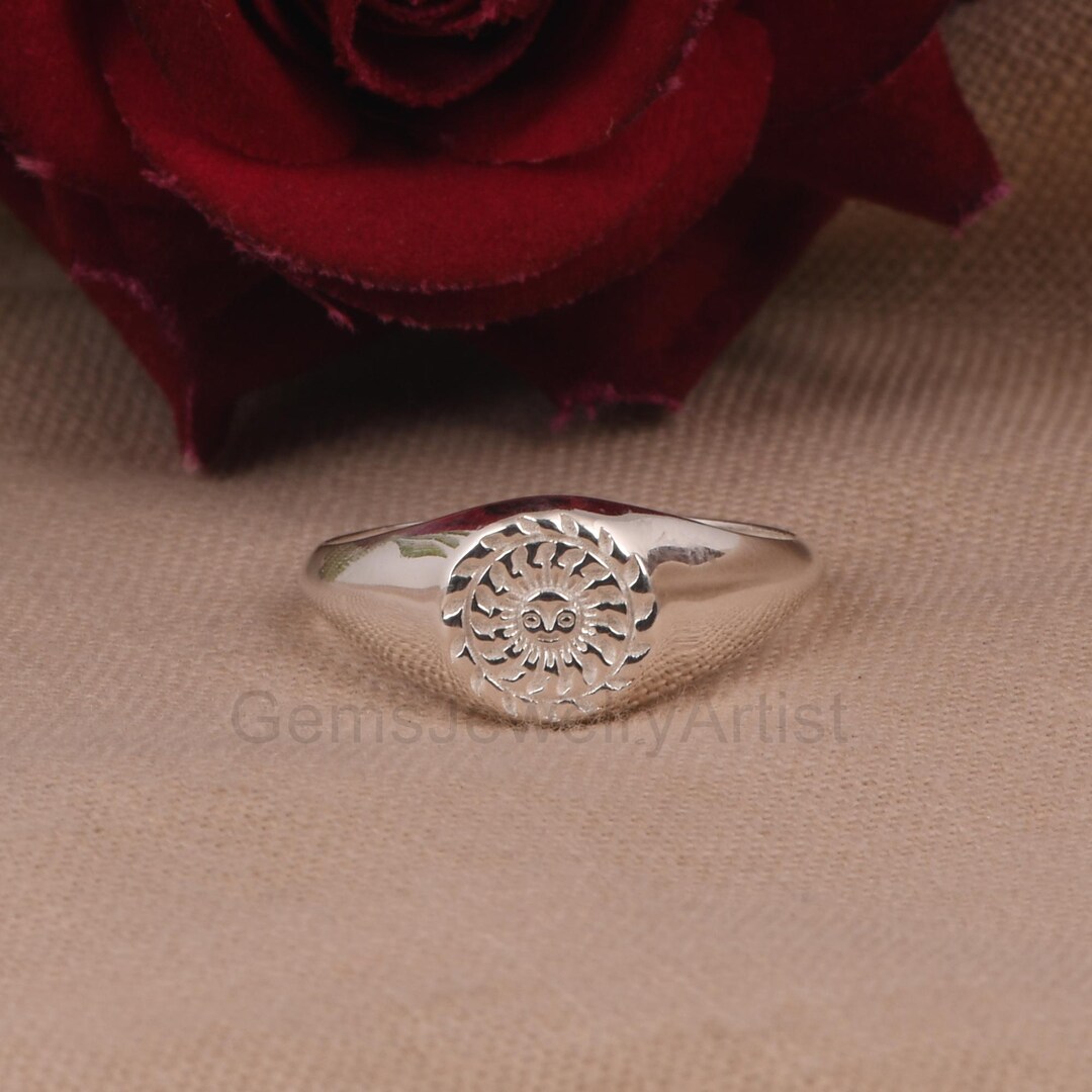 925 Sterling Silver Ring, Sun Signet Ring, Statement Ring, Sunshine Ring, Sun Ring, Men's Ring ...