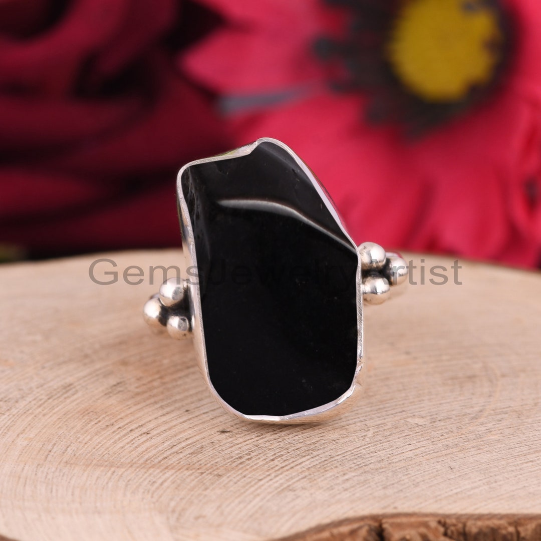 Beautiful Black Obsidian Gemstone Ring Solid 925 Silver Ring Handmade ...