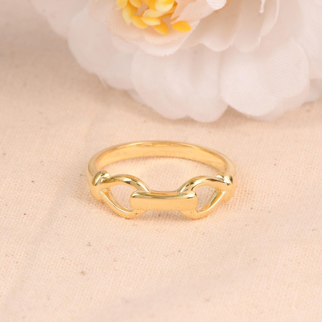 14k Solid Gold Chain Belt Ring 14ct Yellow Gold Dainty Ring Link Ring ...