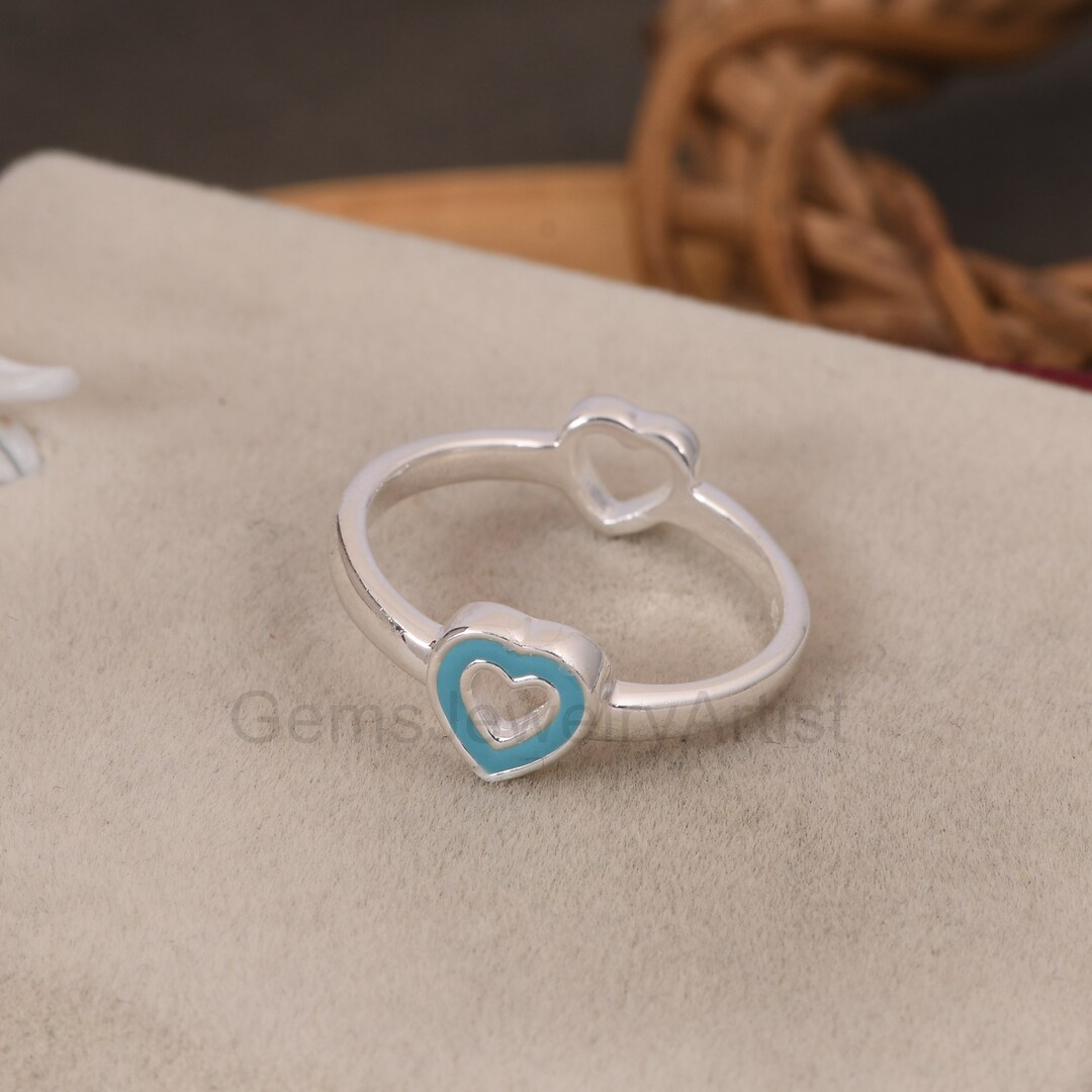 Enamel Heart Ring Jewelry 925 Sterling Silver Ring Both Side Heart ...