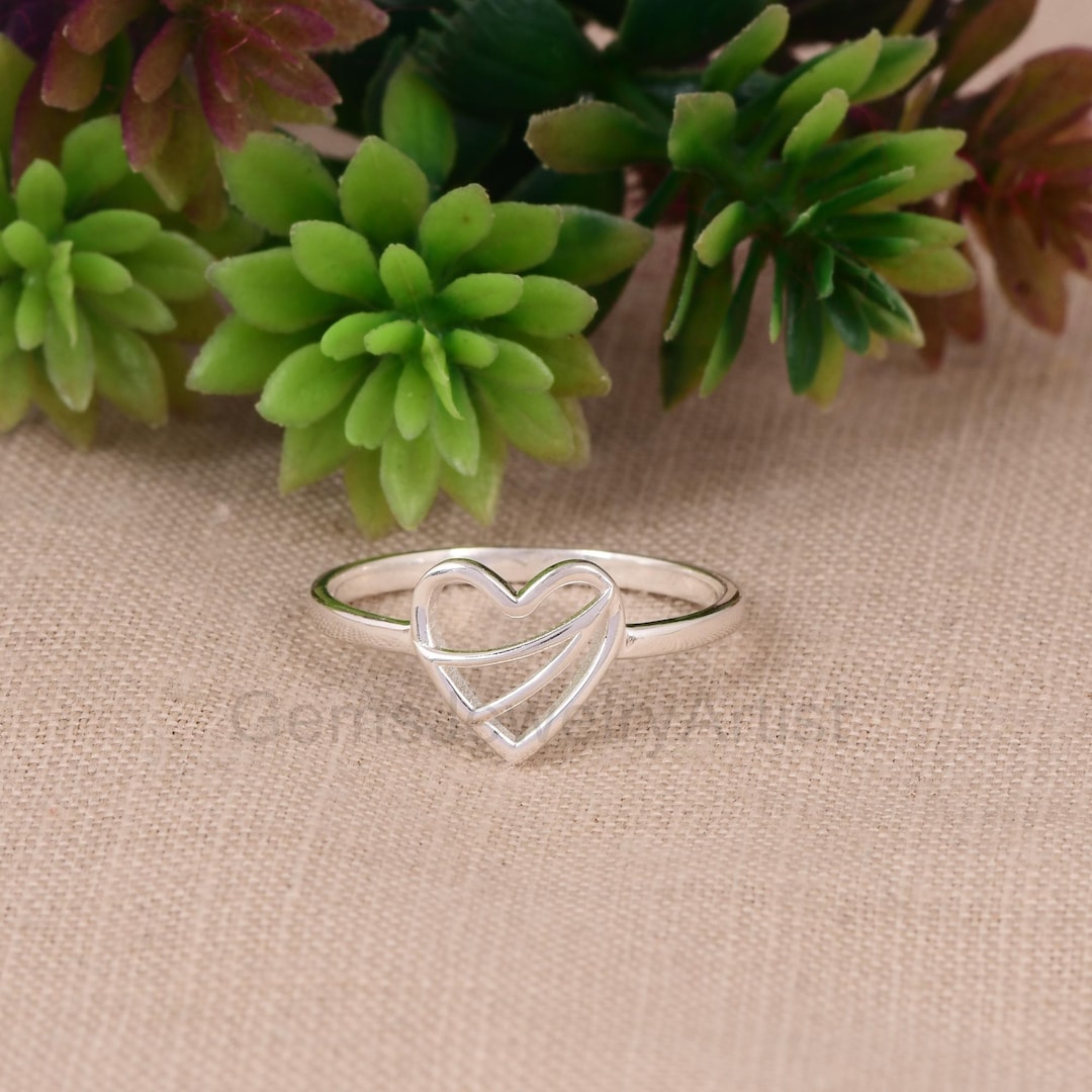 Open Heart Outline Ring, Handmade Sterling Silver Heart Ring for Women ...