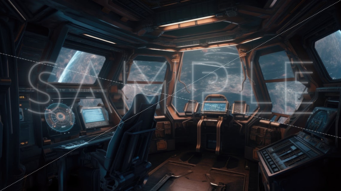 Spaceship Cockpit Virtual Background 05, Sci-fi Home Office Video Calls ...