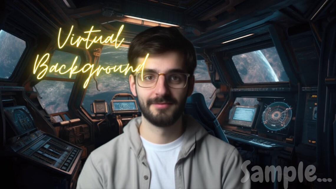 Spaceship Cockpit Virtual Background 05, Sci-fi Home Office Video Calls ...