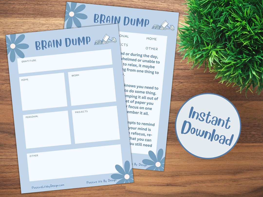 Brain Dump Worksheet - Blue - Etsy