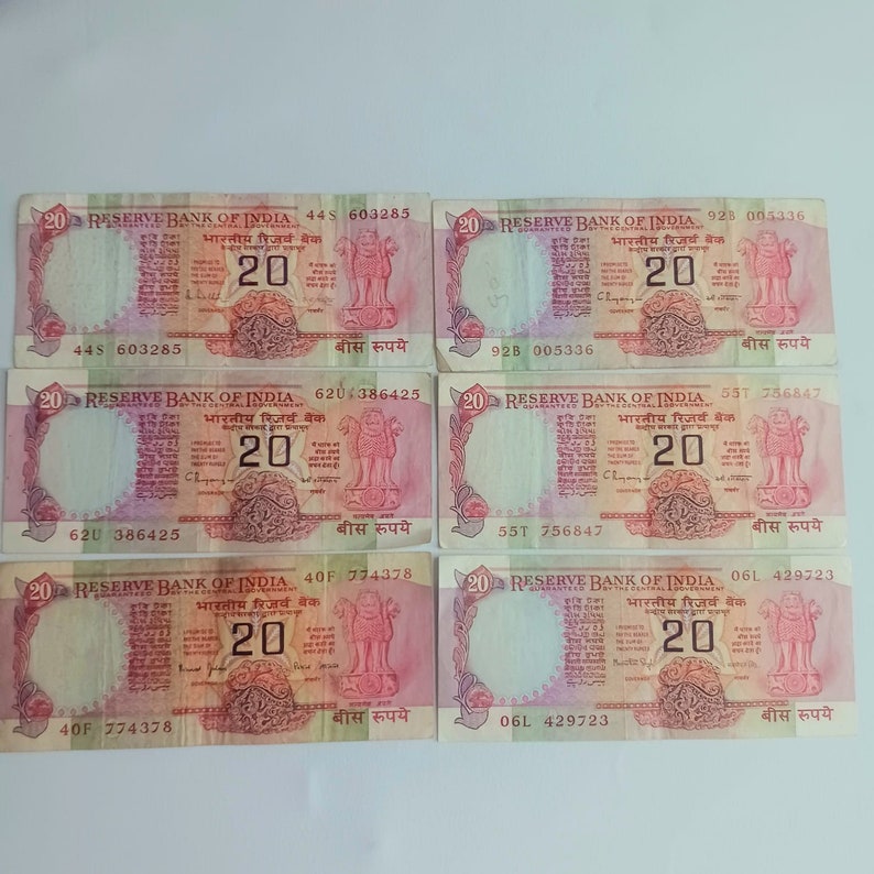 Indian 20 Rupees Note With Konarak Wheel Design - Serially Numbered UNC ...