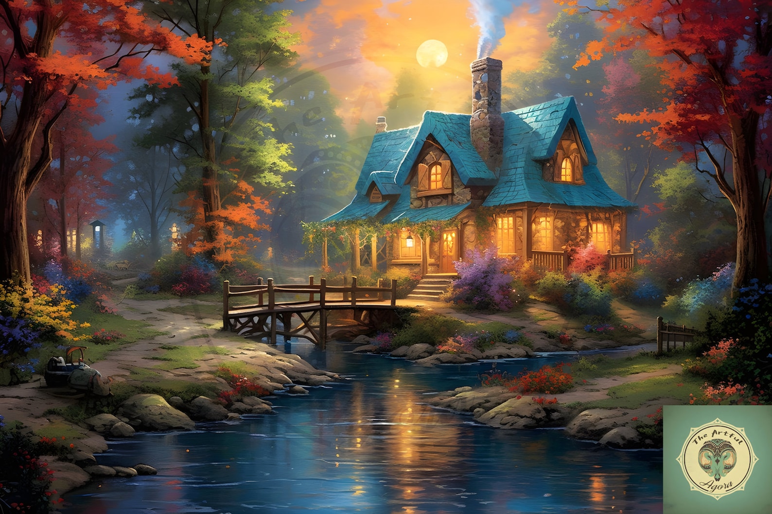 Enchanting Whimsical Cottage in Magical Forest - Art Nouveau Fantasy ...
