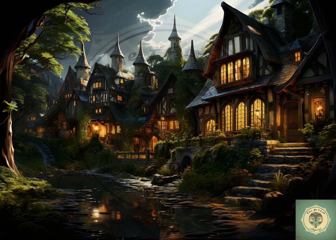 Rustic Autumn & Halloween Fantasy Village Art Nouveau - Digital ...
