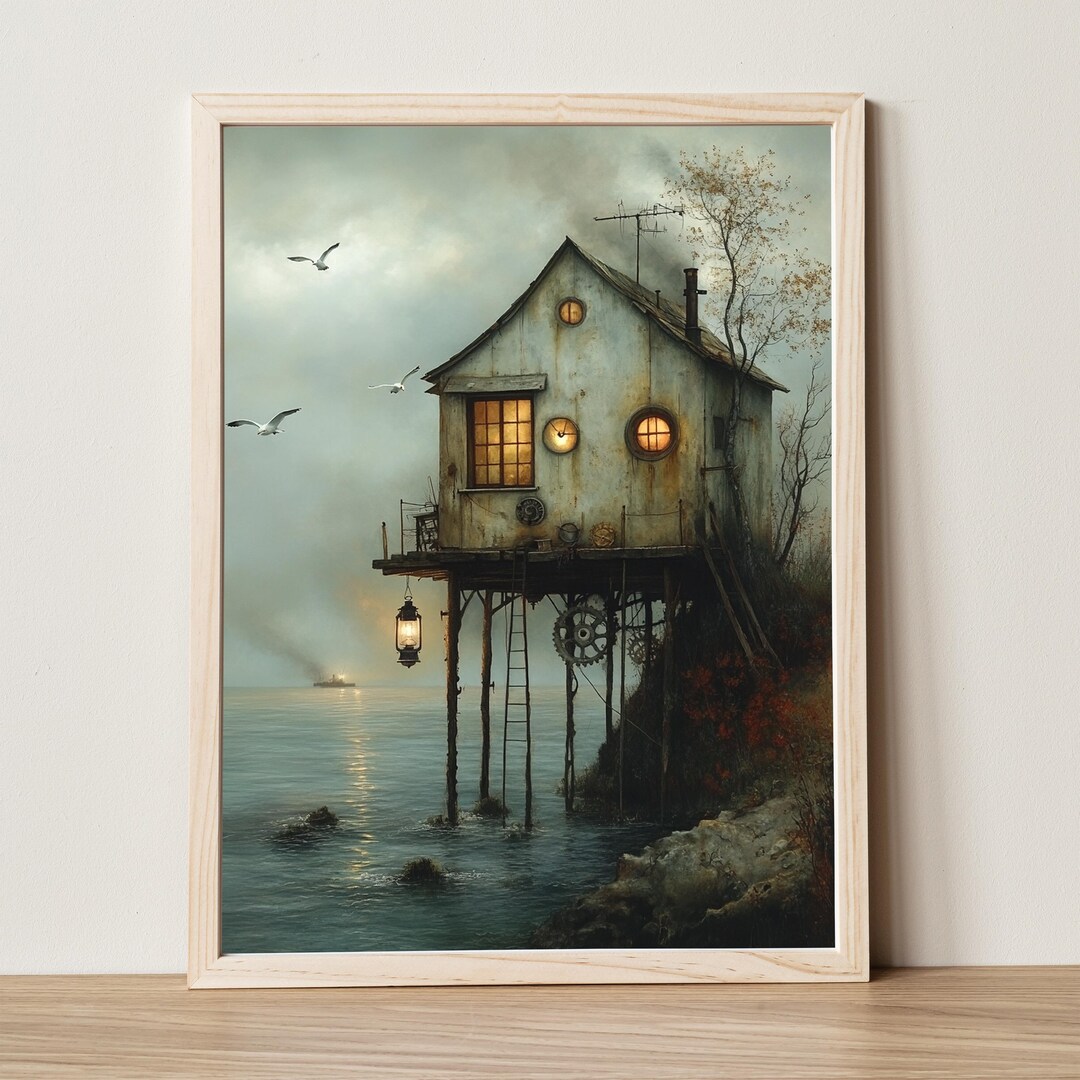 Seaside Shack Wall Art Printable Coastal Cabin Scene Digital Download ...