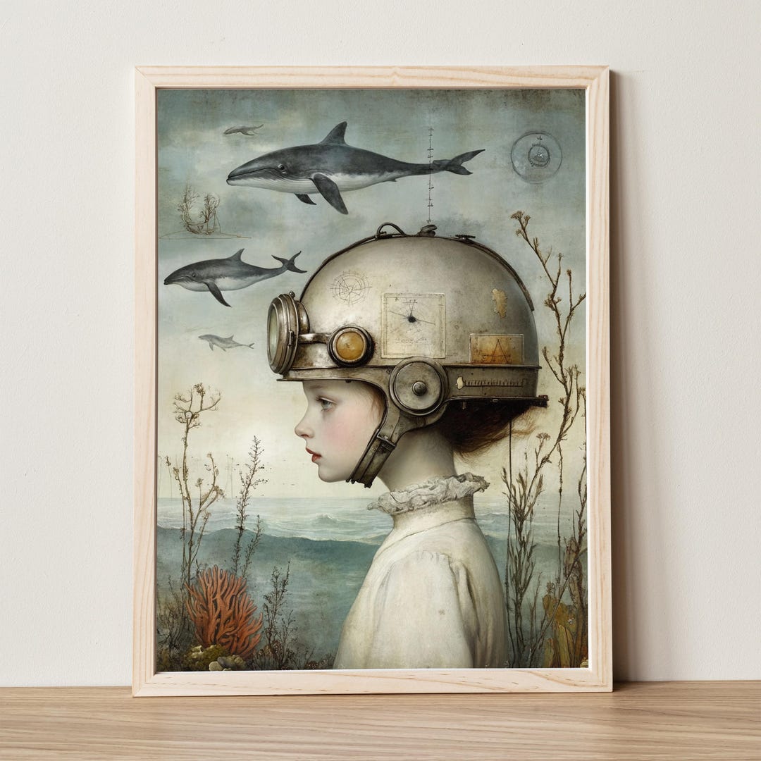 Victorian Girl in Diving Bell Helmet - Vintage Surreal Art, Printable ...