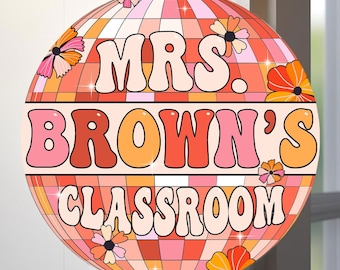 Personalized 3D Teacher Door Hanger, Teacher Disco Ball Door Sign ...