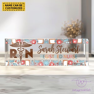 LPN, RN, Nurse Glass Office Desk Name Plate, Clear Personalized ...