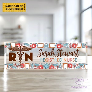 LPN, RN, Nurse Glass Office Desk Name Plate, Clear Personalized ...