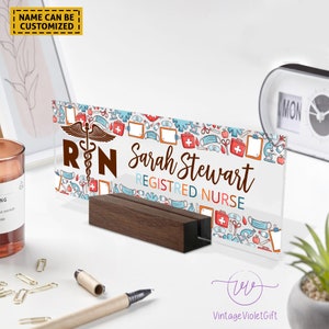 LPN, RN, Nurse Glass Office Desk Name Plate, Clear Personalized ...