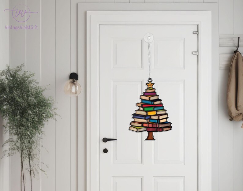 Christmas Book Tree Suncatcher Ornament, Book Lover Gift, Christmas ...
