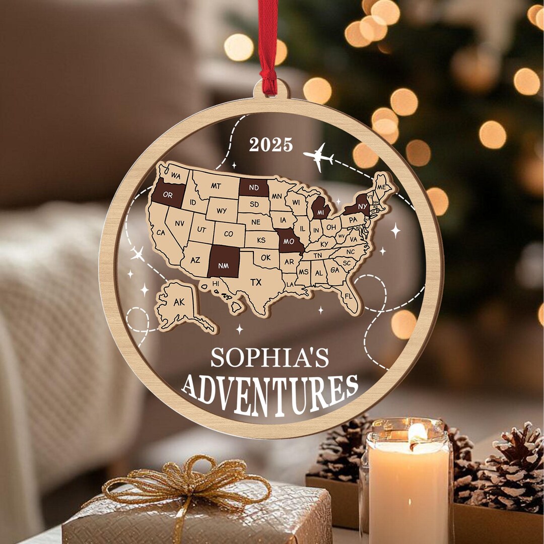 Personalized USA Travel Map Ornament: States, Road Trip,custom Travel ...