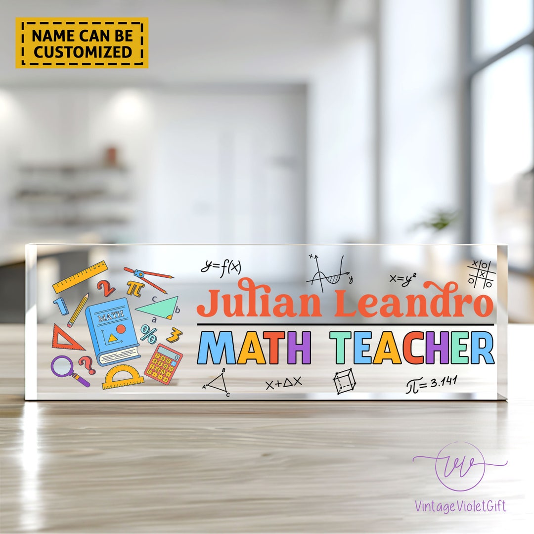 Math Teacher Gift, Math Teacher Name Plate, Personalized Teacher Name ...