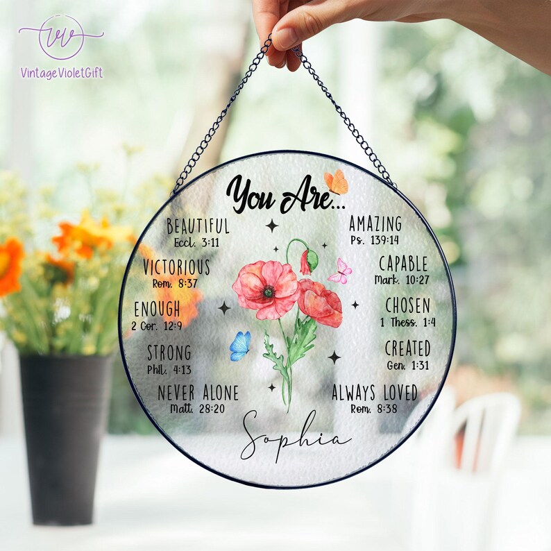 Personalized Bible Verse Stained Glass Suncatcher, Faith Christian ...