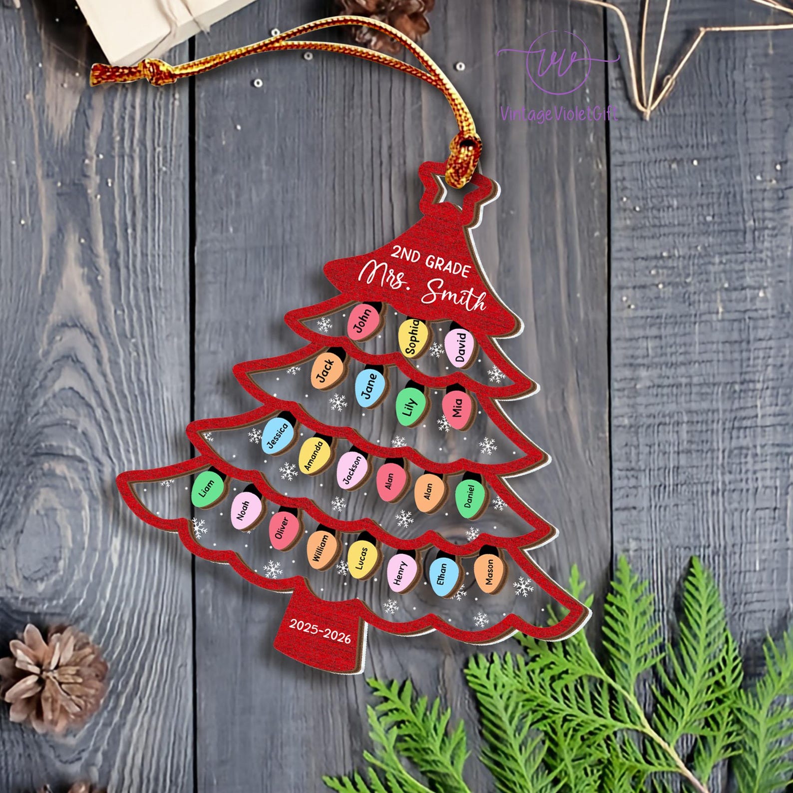 Custom Classroom List Teacher Christmas Tree Ornament, Personalized ...